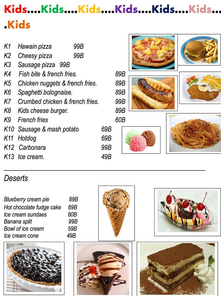 Kids Menu Yummy Pizza Restaurant Chiang Mai Thailand Kids Menu Yummy Pizza Restaurant Chiang Mai Thailand